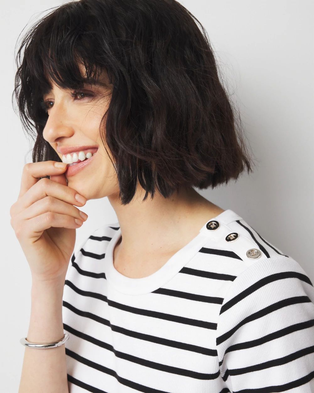 WHBM FORME™ Ribbed Stretch Button Shoulder Tee | White House Black Market